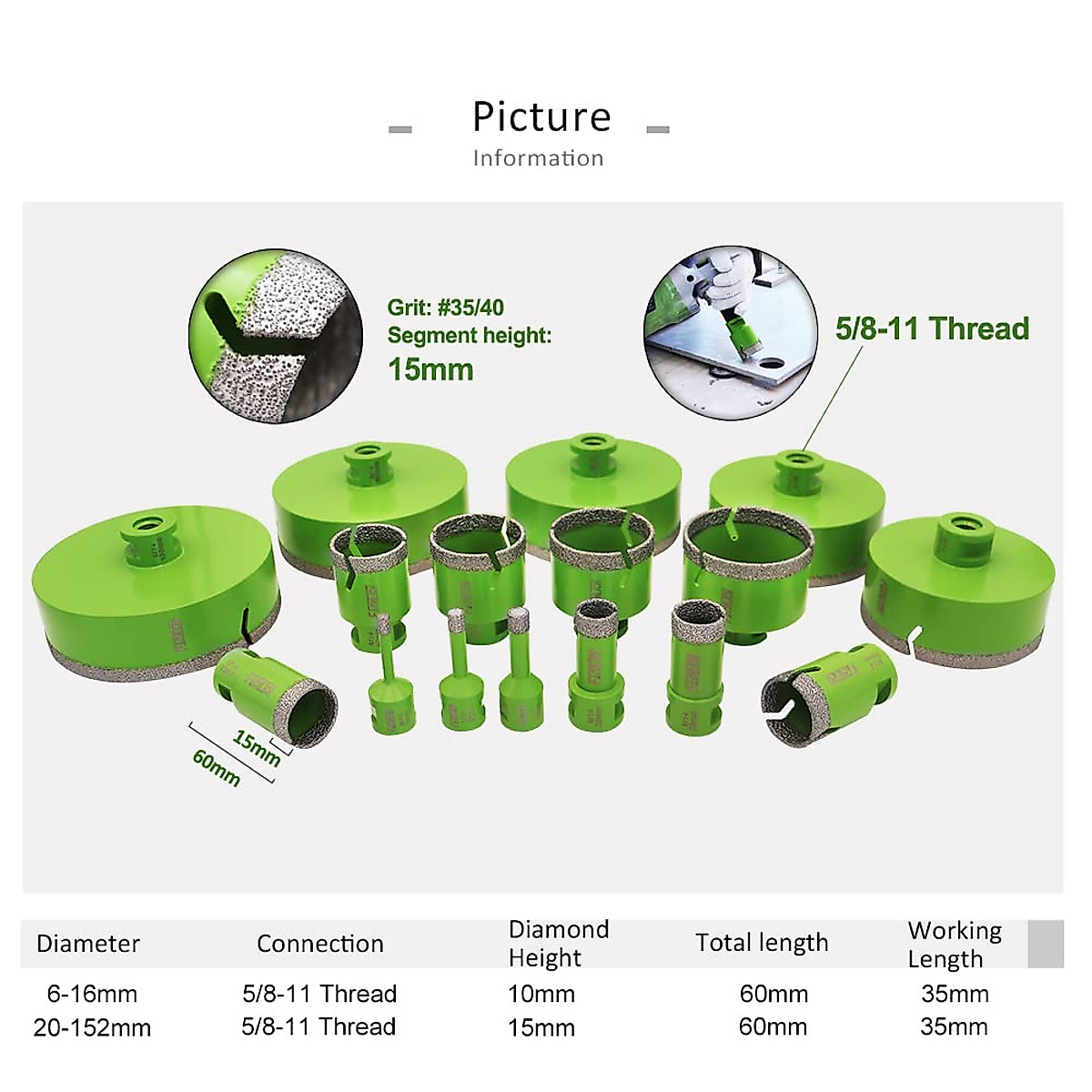 FACHLICH Diamond Core Drill Bits Set - Tile Hole Saw Kit 6/6/8/25/32/35mm with 35mm Diamond Beveling Chamfer Bit for Porcelain Ceramic Tile Granite Marble