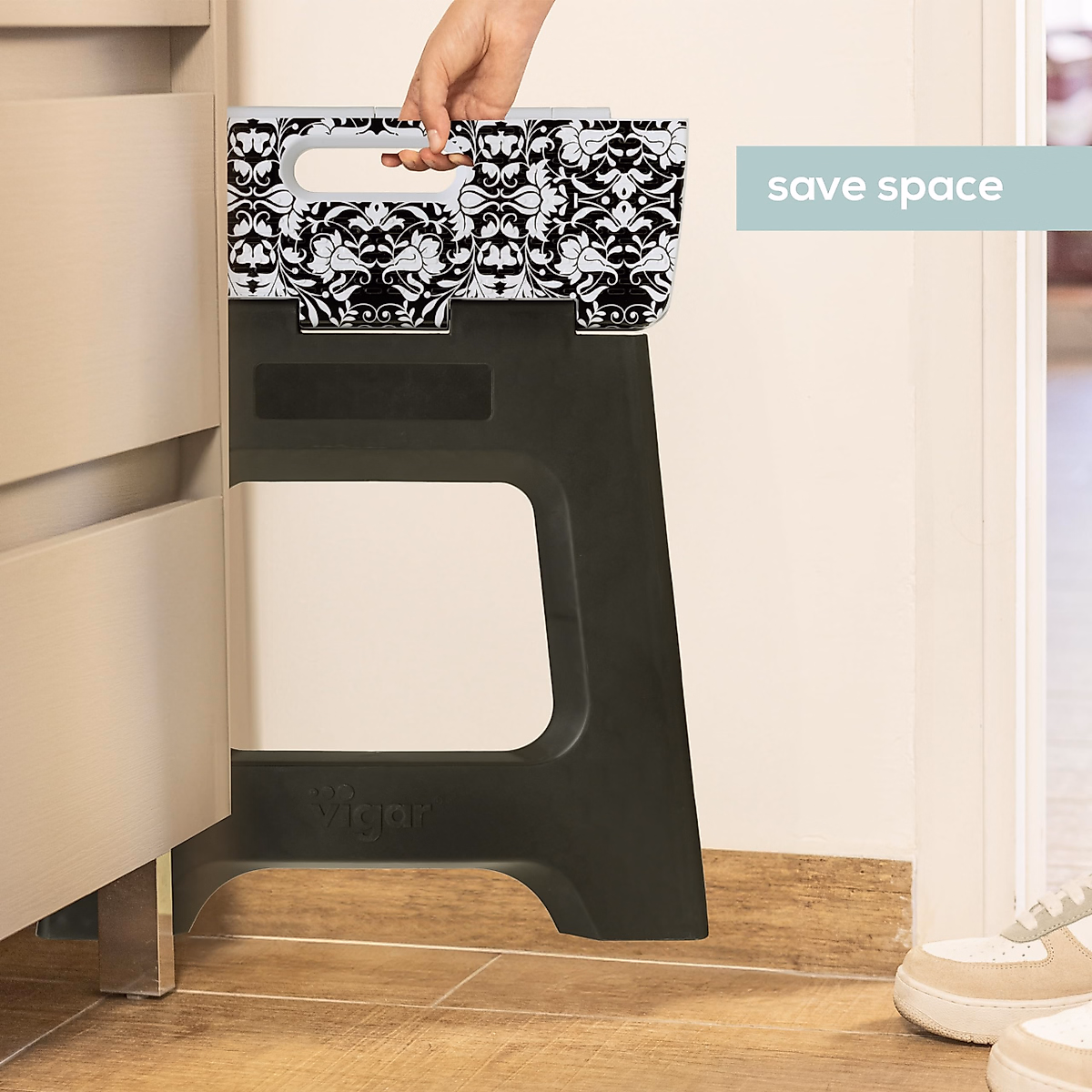 Vigar Compact Step Stool Foldable, 12-1/2-inch Step Stools for Adults up to 330 Pound, Lightweight Stool, Non-Slip Folding Step Stool, Rococco Black