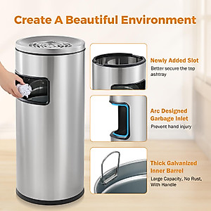 BEAMNOVA Outdoor Trash Can with Lid Stainless Steel Commercial Garbage Enclosure Yard Garage Inside Barrel Industrial Garbage Can Heavy Duty Waste Container, 12.4 * 27 in /31.5 * 68.5cm