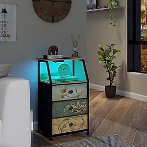 Tohomeor Dresser with Fabric Drawers Nightstand with 2 Tier Shelf Storage Tower for Bedroom Hallway Entryway Closet Organizer Sofa Beside Table Furniture (Multi, 3 Drawers)