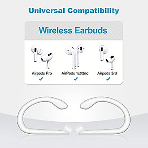 Acediar 2 Pairs Ear Hooks Fits for AirPods 1, 2, Ear Hooks Durable Silicone Anti-Slip Perfect for Running, Jogging, Cycling, Workout (White)