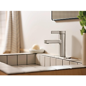Moen Beric Spot Resist Nickel Modern One-Handle Single Hole Bathroom Faucet with Drain Assembly and Optional Deckplate for Your Bath Sink, 84774SRN