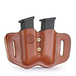 1791 GUNLEATHER 2.2 Flex Mag Holster with Adjustable Retention Screws - Double Mag Pouch for Polymer & Metal Double Mags, OWB Magazine Pouch for Belts - Classic Brown