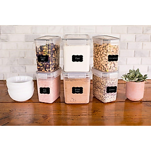 Simple Gourmet Airtight Food Storage Containers - Set of 6 Flour and Sugar Canisters for Pantry Storage and Organization - Marker & Labels Included