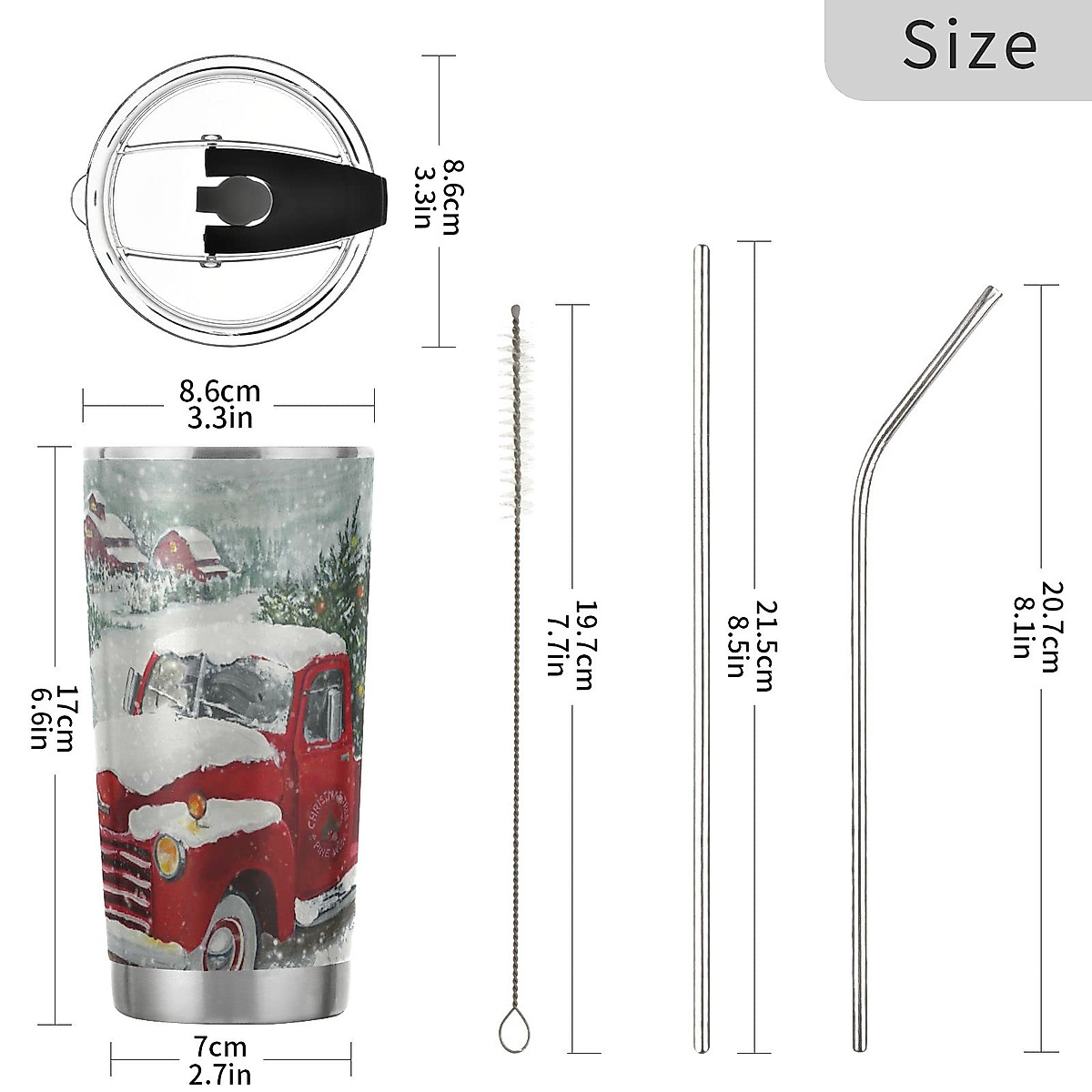 Yasala Christmas Tumbler Snow Truck Forest Pine Insulated Coffee Cup Beverage Container Office Travel Mug with Straw and Lid 20oz Holiday Back to School Gift