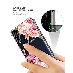 GREATRULY Floral Clear Case for Galaxy A70 for Women Girls,Pretty Phone Case for Samsung Galaxy A70 (2019),Flower Design Transparent Slim Soft Drop Proof TPU Bumper Cushion Silicone Cover Shell,FL-K