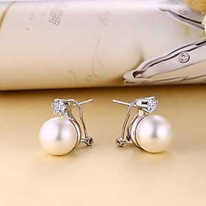 Pearl Stud Earrings Pearl Diamond Earrings for Women Pearl Stud Sterling Silver Pearl Earrings Dangle Silver Pearl Earrings for Women Han han Pearl Earrings Large Pearl Stud with Diamond 13MM