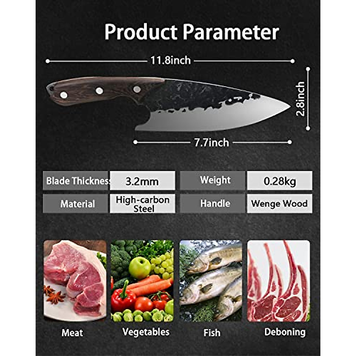 Carimee Japanese Forged Boning Knife with Sheath, Viking Husk Knives for Meat Cutting, Cooking Kitchen Knife with High Carbon Steel, Small Meat Cleaver for Camping BBQ