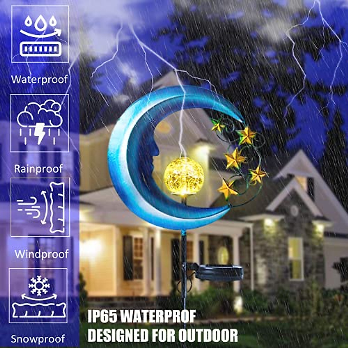 SmilingTown Solar Decorative Lights Outdoor Solar Moon Crackle Glass Globe Garden Decor Light Waterproof for Garden Patio Yard,Backyard Lawn Outdoor Decorations