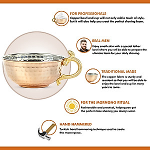 JAIRESTONE Copper Shaving Bowl and Cup - Turkish Hand Hammered Shaving Bowl - Safety Razor and Brush Holder - Traditional Shaving Cup - Lather Bowl for Shaving - Barbers Shop Utensil