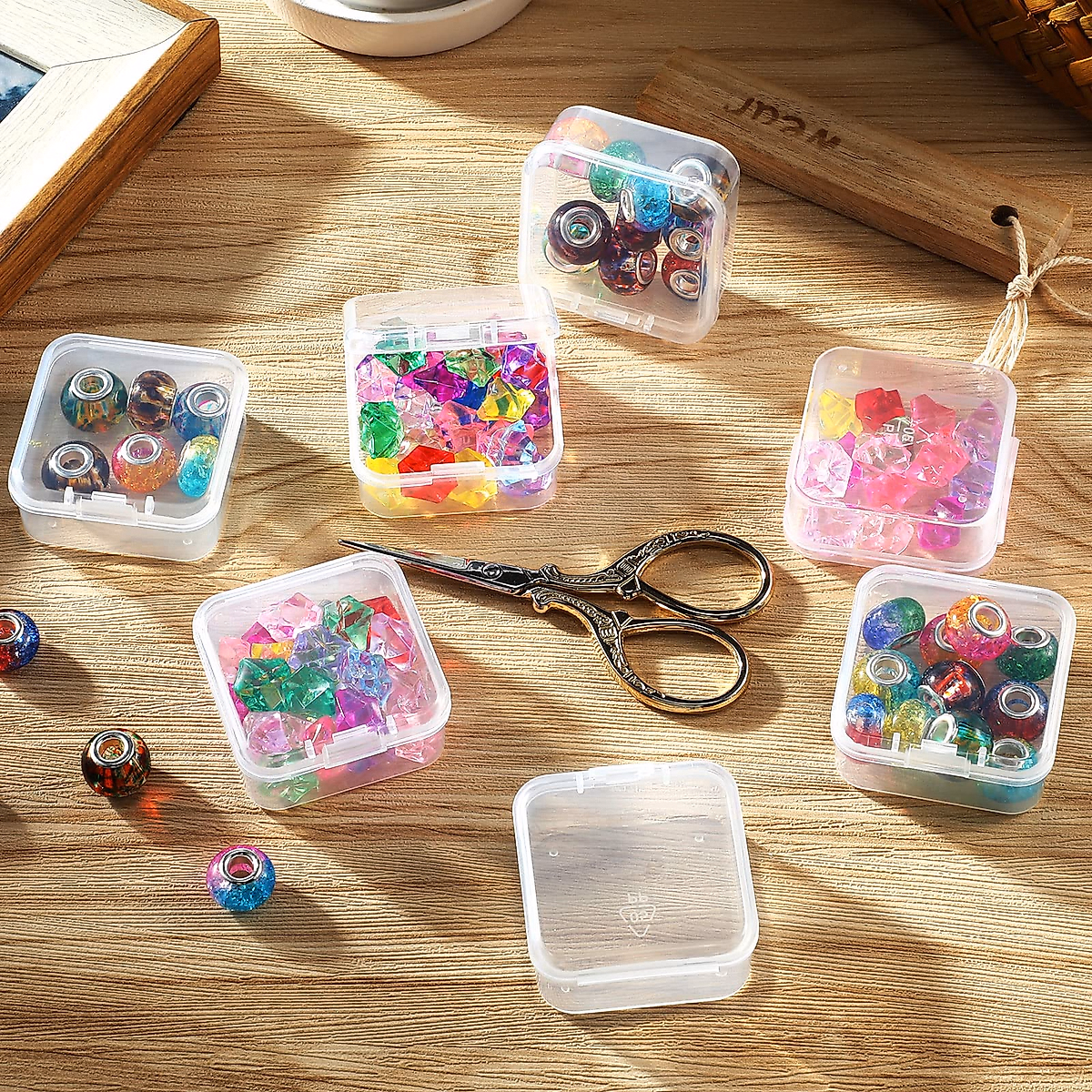 SATINIOR 24 Packs Small Clear Plastic Beads Storage Containers Box with Hinged Lid for Storage of Small Items, Crafts, Jewelry, Hardware (1.7 x 1.7 x 0.8 Inches)