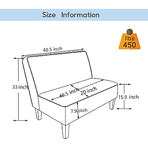 Aklaus Small Loveseat for Small Space,Armless Loveseat,Dining Bench with Back,Upholstered Dining Bench Banquettes Loveseat for Living Room, Prints