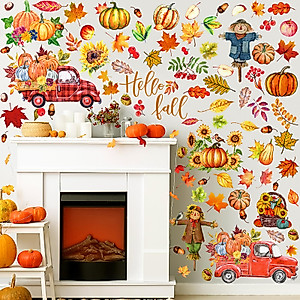 Chivertion 6 Sheets Thanksgiving Fall Wall Sticker Decorations, Thanksgiving Wall Stickers for Kids Home Office Classroom Party Glass Wall Autumn Fall Leaves Wall Decal(Scarecrow)