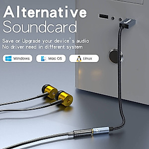 USB to 3.5mm Jack Audio Adapter, KOOPAO 2in1 External USB Sound Card, 3.5mm Aux to USB to Audio Jack Sound Adapter Support CTIA OMTP Headphone TRRS Jack for PC Windows 10 PS4 Laptop Mac