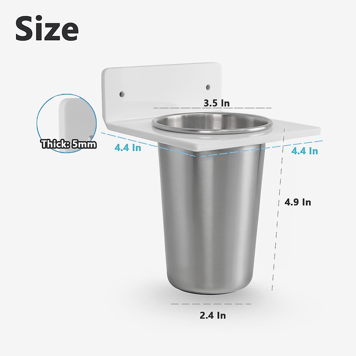 AVMDOM Wall Mount Pen Holders 3 Pcs, Acrylic Rack with Detachable Stainless Steel Cup for Desktop Wall Pencil Organizer, Wall Mount Holders for Home Office Pens Markers Makeup Dryer Storage