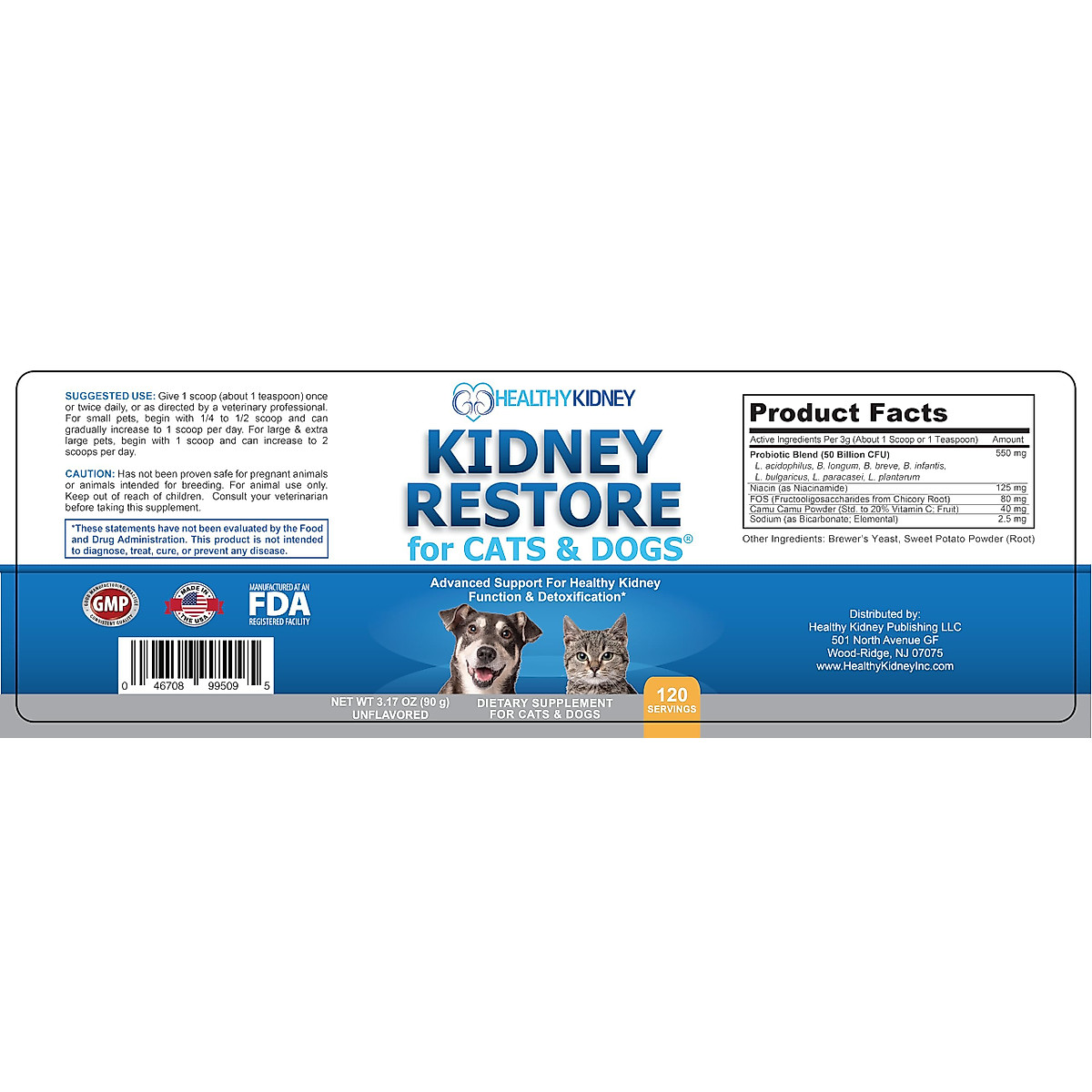 Kidney Restore Cats & Dogs Unflavored for Supporting Normal Kidney Function, Creatinine, Pet Renal Kidney Health Supplement Felines Canines