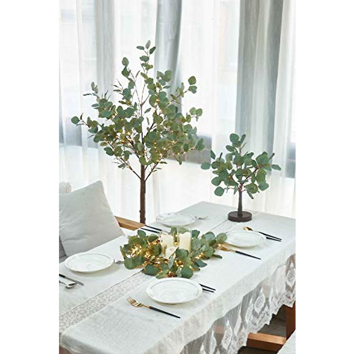 LITBLOOM Lighted Eucalyptus Garland Battery Operated with Timer 6FT 96 LED Artificial Greenery Twig Vine Lights for Room Stairs Mantle Wedding Holiday Decoration Indoor Outdoor