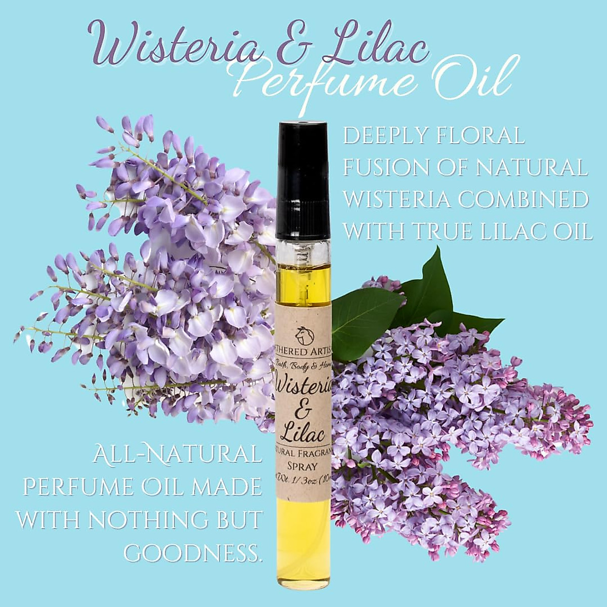 Wisteria & Lilac - Natural Fragrance Oil Perfume with Essential Oils by Lathered Artisan - Alcohol-Free Plant Based Oil Perfume, Nourishing, and Uniquely Handcrafted (Wisteria & Lilac - Spray)