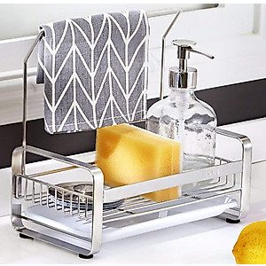 NILICAN Rag Rack Drain Rack Tableware Kitchen Sponge Rack Sink Caddy Cleaning Brush with Drain Pan Stainless Steel 304
