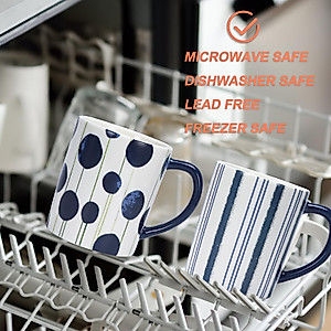 Hoikwo 4 Pack 15oz Ceramic Coffee Mugs, Blue Coffee Cups Sets for Coffee, Beverages, Tea, Microwave-safe and Dishwasher-safe