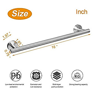 TocTen Bath Towel Bar - Thicken SUS304 Stainless Steel Bathroom Towel Holder, Towel Rod for Bathroom Heavy Duty Wall Mounted Towel Rack Hanger (16IN, Brushed Nickel)
