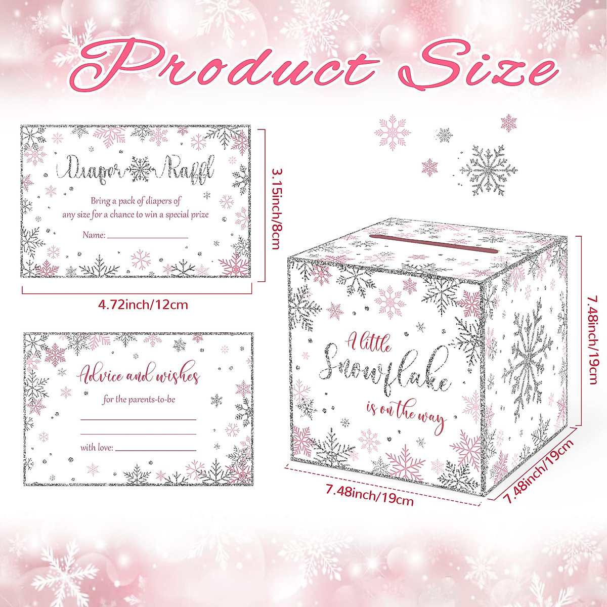Fumete 51 Pcs Thanksgiving Winter Diaper Raffle Tickets with Diaper Raffle Card Box for Baby Shower Games Boys Girls Gender Reveal Party(Winter Wonderland Snowflake)