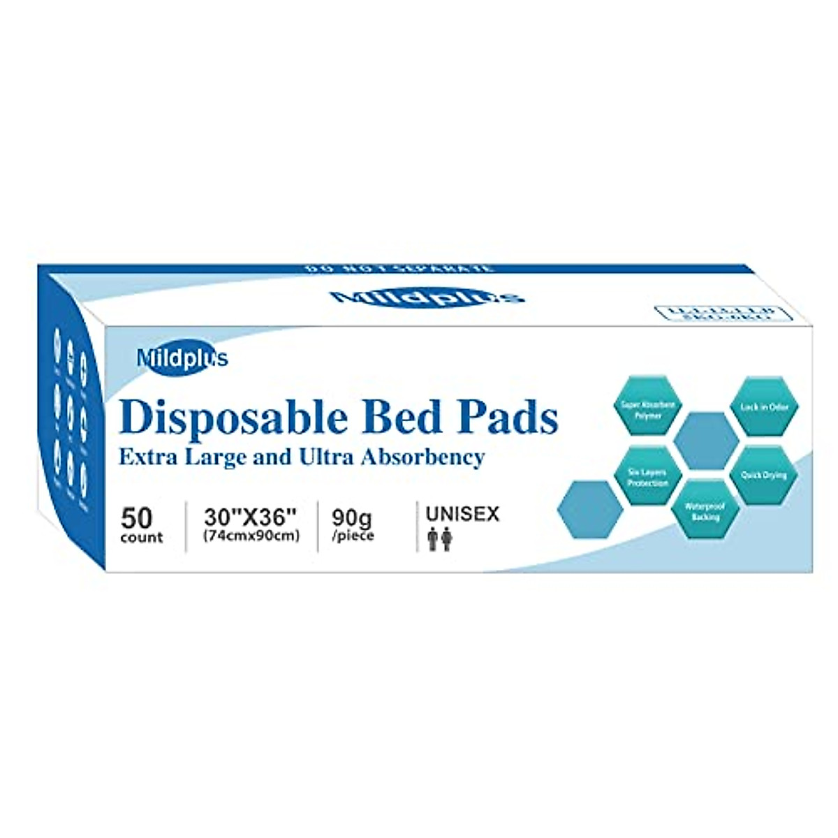 MILDPLUS Disposable Bed Pads 30“X36” (50 Pcs) Extra Large Underpads for Incontinence Disposable Pads for Adult, Bedwetting Child or Pets (90g/Piece, 7g SAP)