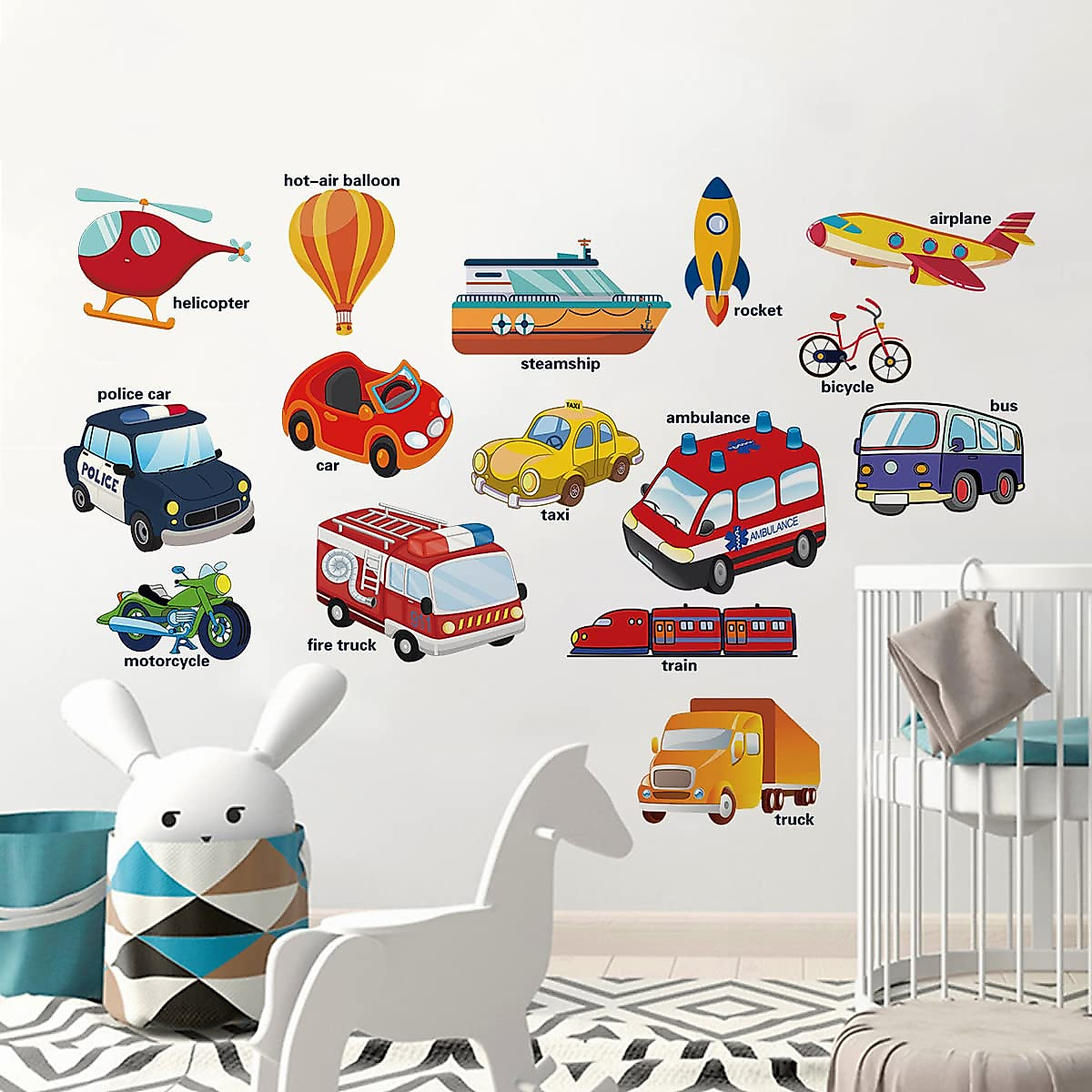 Transport Car Wall Decals Kids,Large Educational Kids Room Wall Stickers,Kids Wall Sticker Decors for Nursery,Boy Room,Bedroom,Classroom,Playroom,Living Room.
