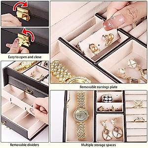 Jewelry Box for Girls Women, Jewelry Organizer Box 3 Layer with PU Leather, Travel Jewelry Case with Mirror,Jewelry Storage for Earrings Rings Bracelets Necklaces,Gifts idea for Women Girls Mom