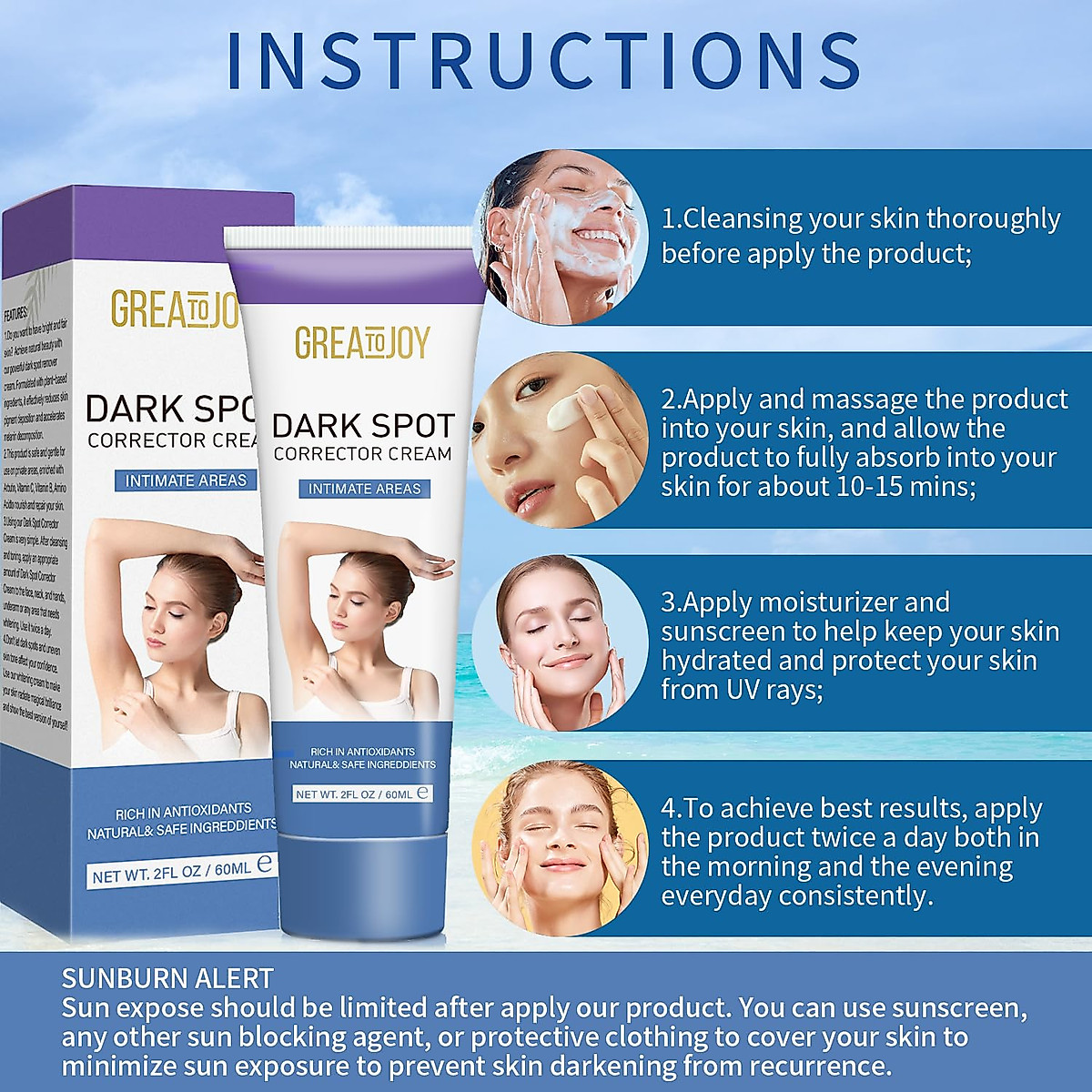 Greatojoy Underarm Cream - Dark Spot Corrector Cream – for Face, Body, Underarm, Armpit, Neck, Back, Legs, Elbows, Intimate Areas - for an Instant Result (2OZ/60ML)