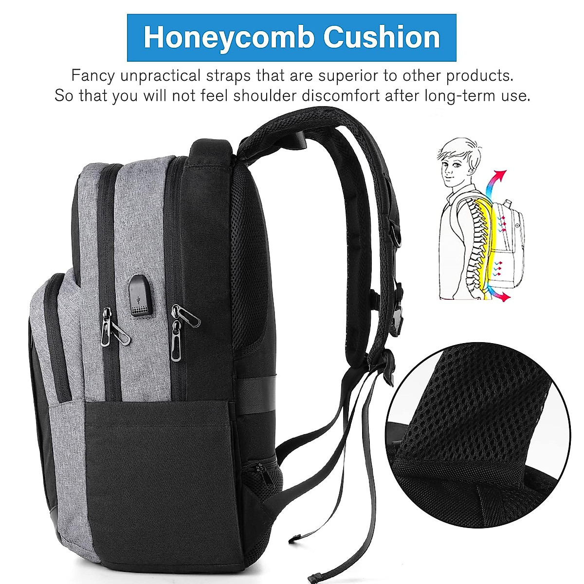 Laptop Backpack Travel, School Backpack for Men Women Boys Girls Anti Theft Water Resistant College Bookbag with Usb Charging Port Fits 15.6 Inch Notebook Over 3 Years Old