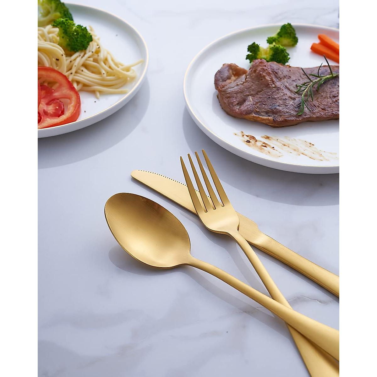 Joincook Matte Gold Silverware Set with Steak Knives,Stainless Steel Flatware Set,24 Pieces Set Cutlery Utensils Set Service for 4,Spoons and Forks Set, Dishwasher Safe