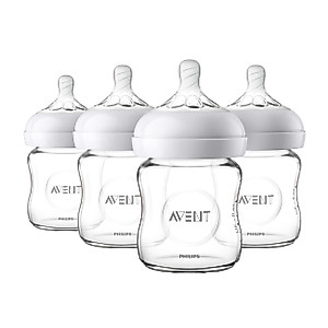 Philips AVENT Natural Glass Baby Bottle, Clear, 4oz, 4pk, SCF701/47