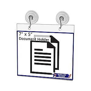 7” x 5” Window Holder Sign Pack of 2 with Suction Cups and Hanging Hooks Hours of Operation Horizontal Frame Ad Picture Notice Warning Party Advertisement Prices Signage By Marketing Holders
