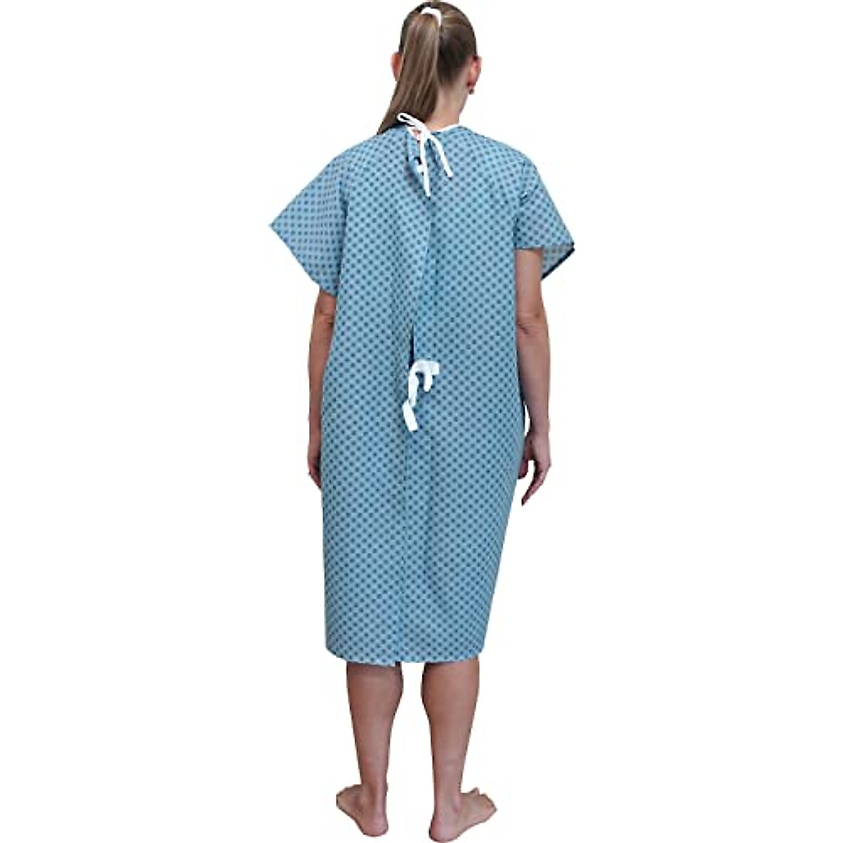 AMU Solutions 12 Pack - Blue Hospital Gown with Back Tie/Hospital Patient Robes with Ties - One Size Fits All Wholesale
