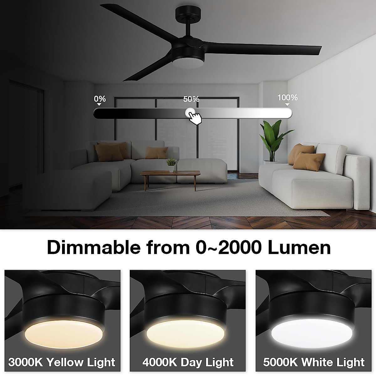 cumilo 60” Large Smart Ceiling Fans with LED Lights Remote,Indoor Outdoor Black Ceiling Fan Controlled by WIFI Alexa App,Quiet DC Motor,6-speed,Dimmable,Modern 3 Blades for Bedroom Living Room Patio