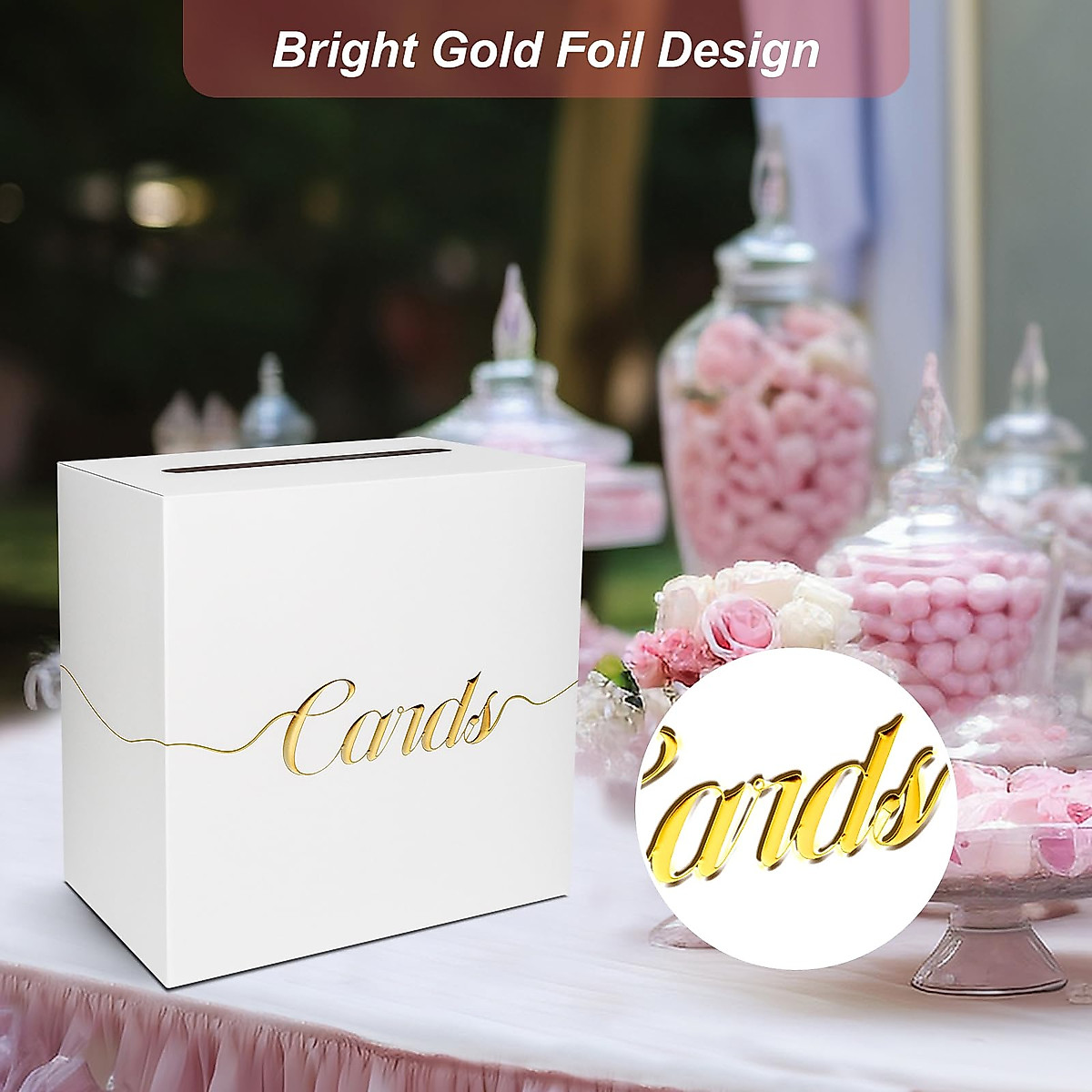 Cayioa Card Box for Party in Gold Foil Embossed Design White Card Box Gift Cards Receiving Box for Birthday Wedding Graduation Card Box