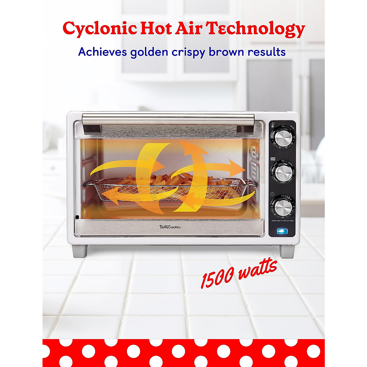 Betty Crocker Air Fryer Convection Toaster Oven, Multifunction 6-Slice Toaster and Air Fryer Oven, 0.8 Cu. Ft. 6 Slice Capacity AirFryer Toaster Oven Combo, 7 Function Convection Oven, White