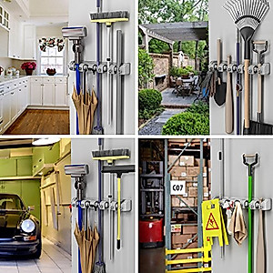 Shovel, Rake and Tool Holder with Hooks- Wall Mounted Organizer for Garage, Closet, or Shed-Hang Home and Garden Tools-Space Saving Rack by Stalwart