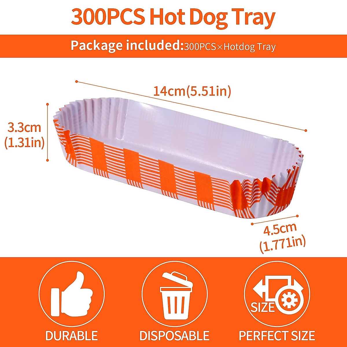 300Pcs Hot Dog Trays, 6'' Paper Food Trays Eco Friendly, Rectangular White Fluted Hot Dog Tray, Disposable Food Tray for Sandwiches and Hamburgers Hot Dog Cart Accessories