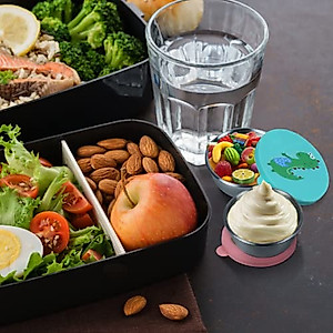 Medxin Salad Dressing Containers To Go, Lightweight Stainless Steel Condiment Containers with Dinosaurs Cartoon Leak Proof Silicone Lids, Reusable Snack Containers [6 PCS]