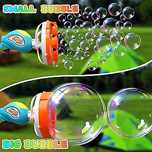 2 in 1 Bubble Gun Bubble Machine for Toddlers Kids, 2 Modes Large and Rich Small Bubbles for Kids 3-5 with Bubble Solution, Bubble Wand for Kids Outdoor Toys Birthday Gifts for 3 4 5 6 7 8 Years Old