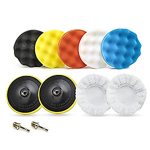 NEIKO 00320A 11PC Set Wax Polisher & Buffer Pads, 6" Buffer Polishers Pads, Auto Polishing Pad, Drill Buffer Attachment W/ M14, Foam Buffing Pads for Car Scratch Repair, Polisher for car Detailing