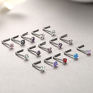 MILACOLATO 20G Nose Rings 316L Surgical Stainless Steel Nose Ring Studs L Shaped Studs Rings CZ Nose Ring Labret Nose Piercing Jewelry for Men Women