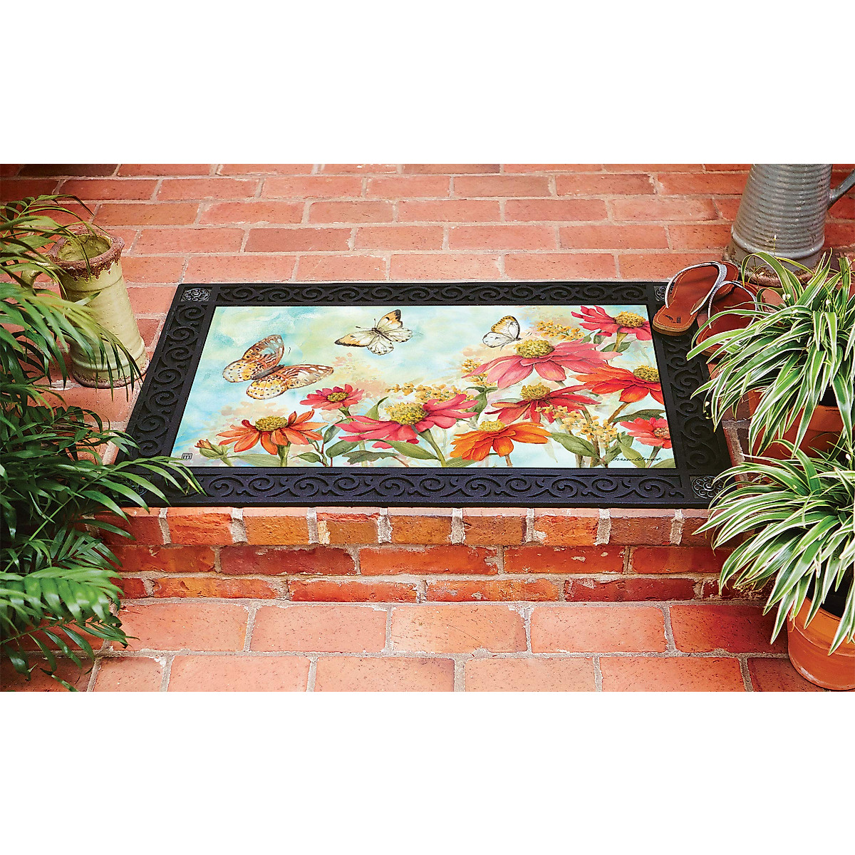 Studio M MatMates Summer Zinnias Decorative Floor Mat Indoor or Outdoor Doormat with Eco-Friendly Recycled Rubber Backing, 18 x 30 Inches