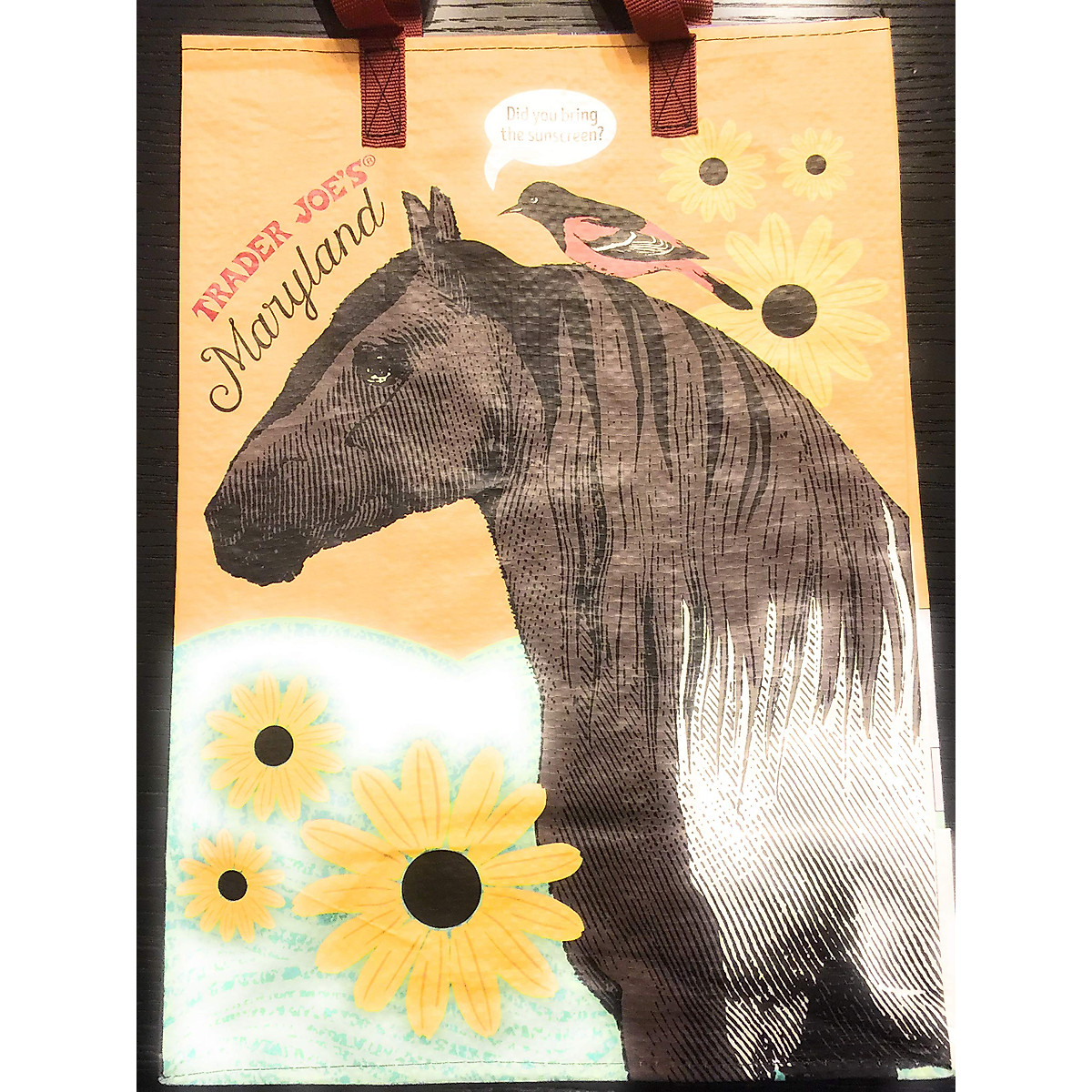 2 MD Trader Joe's Newest reusable bags - tote - Maryland shopping bag Go Green! Horse on it!