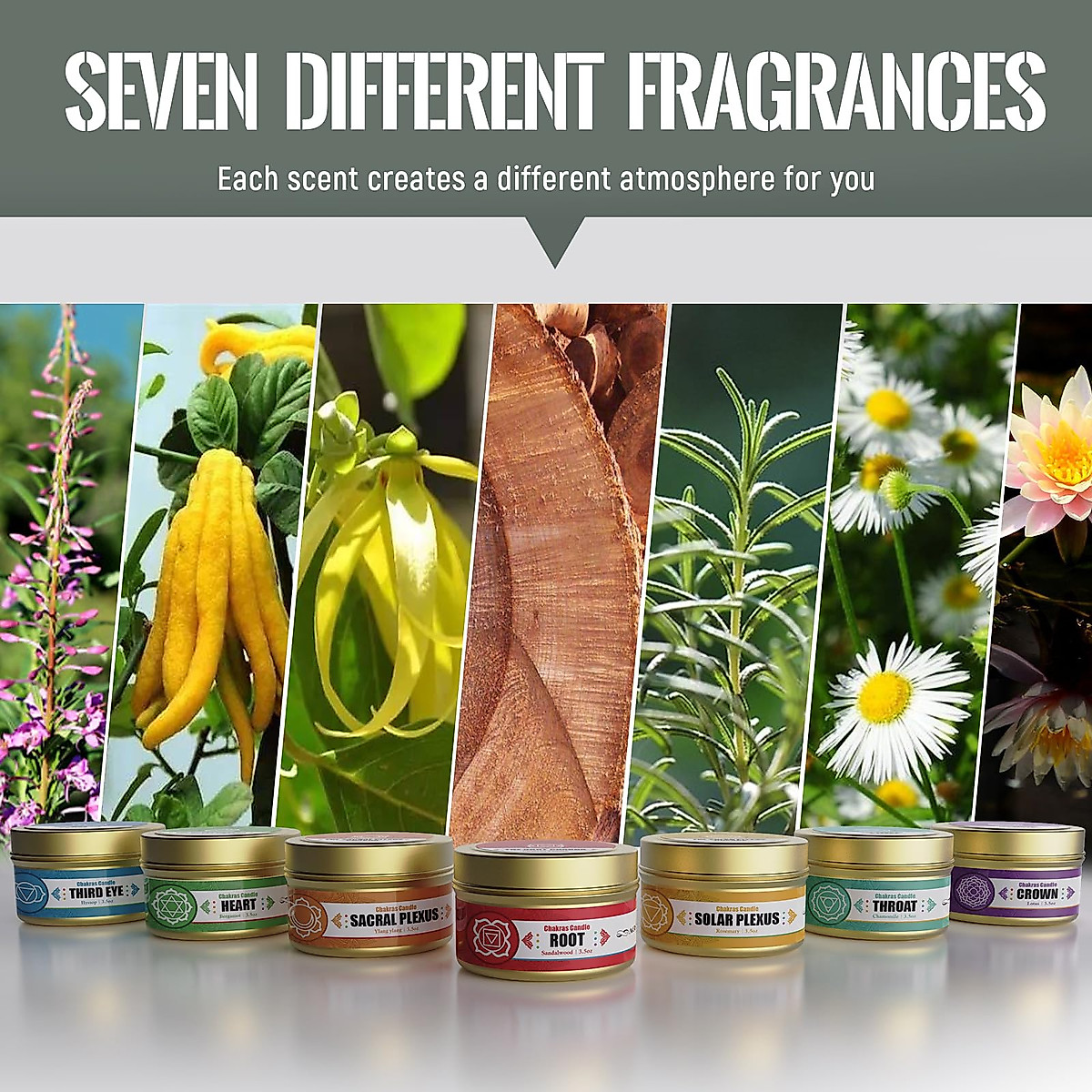 AOOVOO Chakra Candles with Healing Crystals - 7 Chakra Crystal Set, Spiritual Gifts for Women, Crystals and Healing Stones Set, Soy Wax Candles