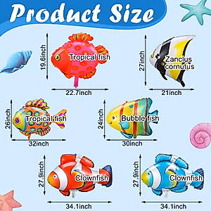 Karenhi 24 Pcs Large Fish Balloons Clownfish Foil Balloons Tropical Fish Party Decorations Inflatable Fish Ocean Animal Foil Balloons for Kids Birthday Under the Sea Themed Party Decorations