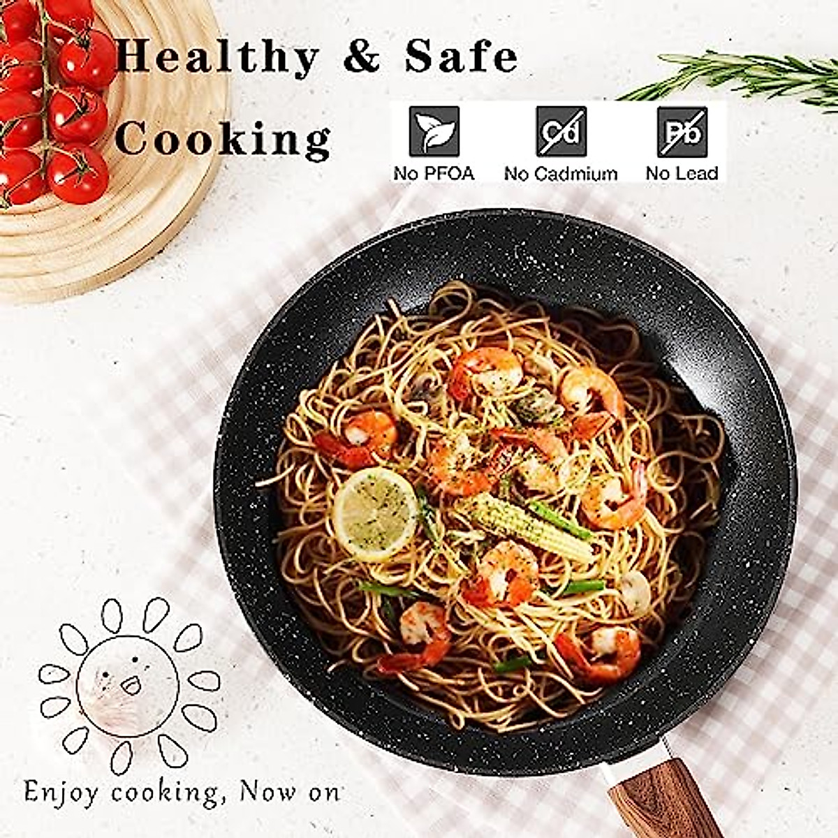 Hausfrau Induction Pots and Pans Set Nonstick, 8pcs Kitchen Cookware Set Non Stick, Non Toxic Black Granite PFOA Free