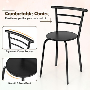 Giantex 3 Piece Dining Set Compact 2 Chairs and Table Set with Metal Frame and Shelf Storage Bistro Pub Breakfast Space Saving for Apartment and Kitchen (Black)